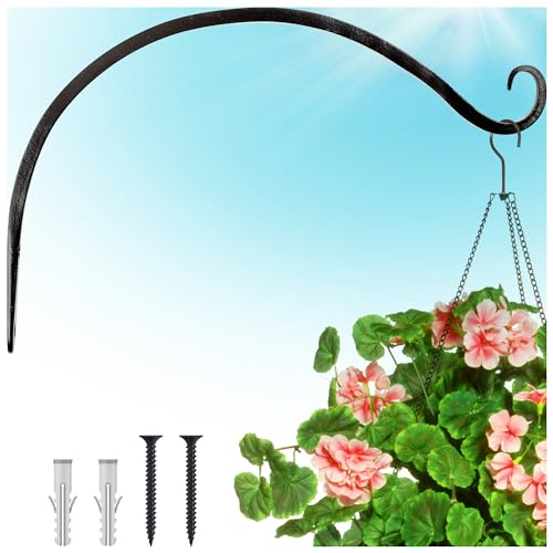 Gray Bunny Outdoor Plant Hanger Hook, 14” Large Modern Sleek Heavy Duty Iron Wall Hooks for Bird Feeders, Lanterns, Wind Chimes, Patio Decor - Black