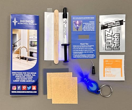 Clear - Quartz Countertop Repair Kit - Granite Repair Kit - Chip Repair Kit for Quartz, Granite, Marble, Corian, Porcelain, Acrylic, Edge Chips, Cracks - Quartz Chip Repair Kit - HIMG Surface Repair