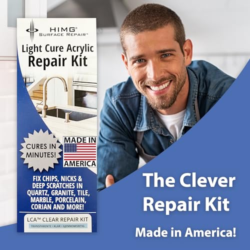 Clear - Quartz Countertop Repair Kit - Granite Repair Kit - Chip Repair Kit for Quartz, Granite, Marble, Corian, Porcelain, Acrylic, Edge Chips, Cracks - Quartz Chip Repair Kit - HIMG Surface Repair