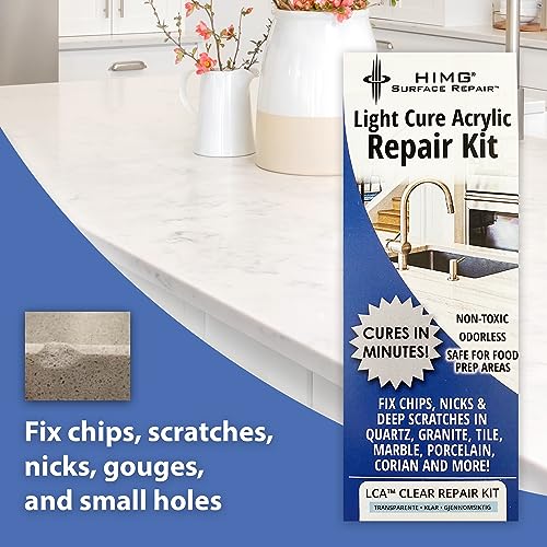 Clear - Quartz Countertop Repair Kit - Granite Repair Kit - Chip Repair Kit for Quartz, Granite, Marble, Corian, Porcelain, Acrylic, Edge Chips, Cracks - Quartz Chip Repair Kit - HIMG Surface Repair