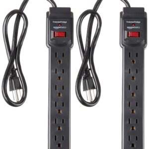 Amazon Basics 6-Outlet, 200 Joule Surge Protector Power Strip, 2 Foot, Black - Pack of 2