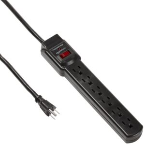 Amazon Basics 6-Outlet, 200 Joule Surge Protector Power Strip, 2 Foot, Black - Pack of 2