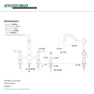 Kingston Brass Elements of Design ES1272ALBS New Orleans 8' Center Kitchen Faucet with Side Sprayer, 8-3/4', Polished Brass