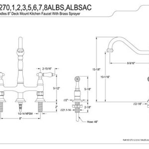 Kingston Brass Elements of Design ES1272ALBS New Orleans 8' Center Kitchen Faucet with Side Sprayer, 8-3/4', Polished Brass