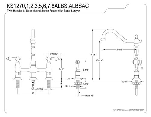 Kingston Brass Elements of Design ES1272ALBS New Orleans 8' Center Kitchen Faucet with Side Sprayer, 8-3/4', Polished Brass