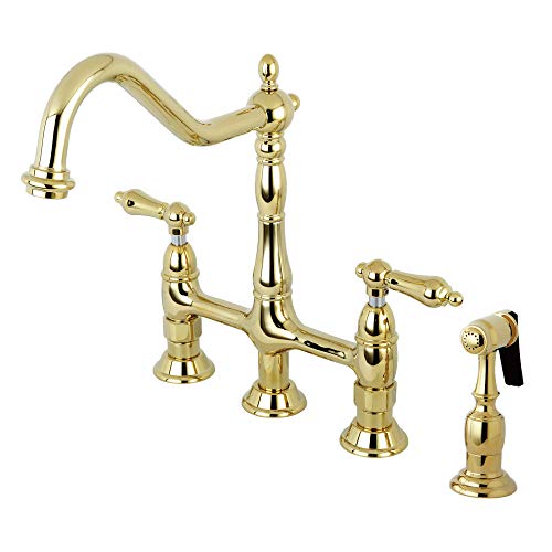 Kingston Brass Elements of Design ES1272ALBS New Orleans 8' Center Kitchen Faucet with Side Sprayer, 8-3/4', Polished Brass