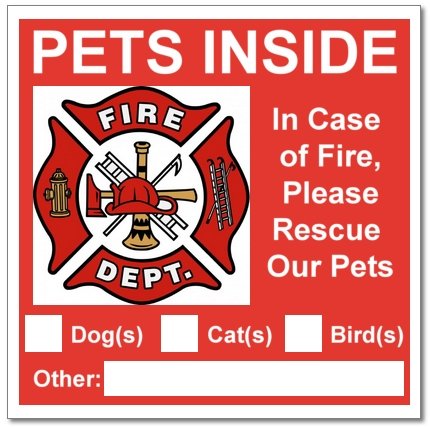 6 Pets Inside Red Safety Alert Warning Window Door Stickers; in Fire or Emergency They Notify Rescue Personnel to Save Pet; 3 X 3 Inches