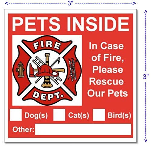 6 Pets Inside Red Safety Alert Warning Window Door Stickers; in Fire or Emergency They Notify Rescue Personnel to Save Pet; 3 X 3 Inches