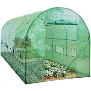 best choice products 15x7x7ft walk-in greenhouse tunnel, garden accessory tent for backyard, home gardening w/ 8 roll-up windows, zippered door