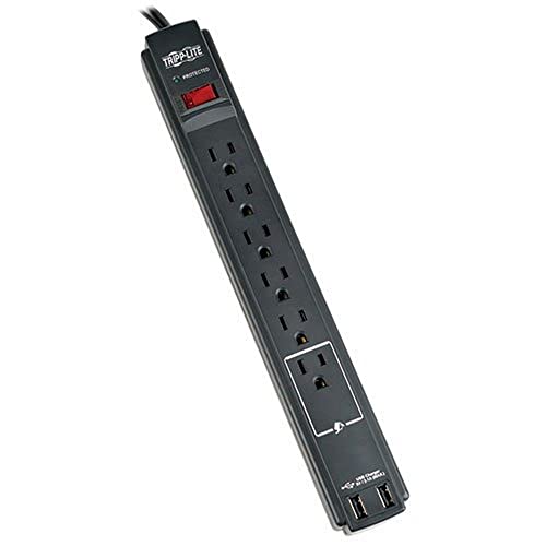 Tripp Lite 6 Outlet Surge Protector Power Strip 6ft Cord 990 Joules Dual USB Charging & INSURANCE (TLP606USBB)