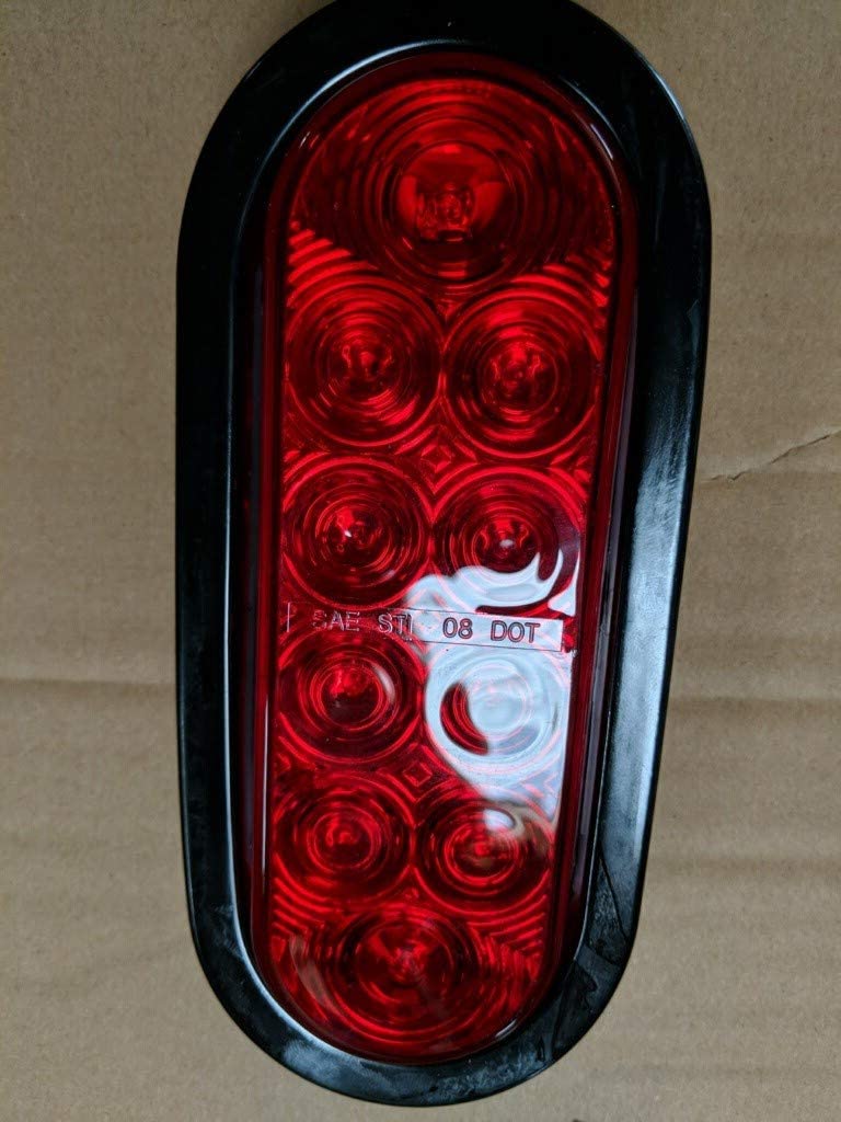 PPI (2) Red Trailer Truck LED Sealed RED 6" Oval Stop/Turn/Tail Light Marine Waterproof Including 3-pin water tight plug DOT SAE with wires and Grommet