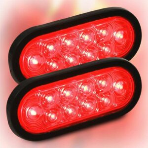 PPI (2) Red Trailer Truck LED Sealed RED 6" Oval Stop/Turn/Tail Light Marine Waterproof Including 3-pin water tight plug DOT SAE with wires and Grommet