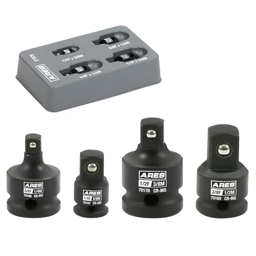 ARES 27070-4-Piece Impact Socket Adapter and Reducer Set - 1/4-Inch, 3/8-Inch & 1/2-Inch Impact Rated Step-Up and Step-Down Adapters with Included Storage Case