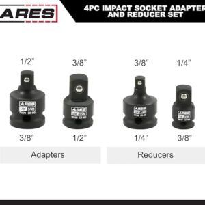 ARES 27070-4-Piece Impact Socket Adapter and Reducer Set - 1/4-Inch, 3/8-Inch & 1/2-Inch Impact Rated Step-Up and Step-Down Adapters with Included Storage Case