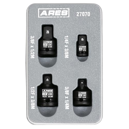 ARES 27070-4-Piece Impact Socket Adapter and Reducer Set - 1/4-Inch, 3/8-Inch & 1/2-Inch Impact Rated Step-Up and Step-Down Adapters with Included Storage Case