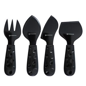 swissmar petite suisse 4 piece cheese knife set, black