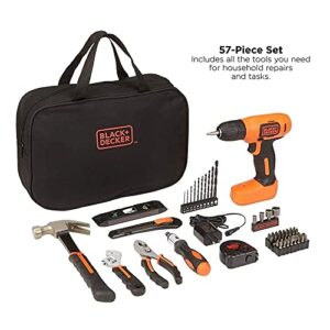 BLACK+DECKER 8V Drill & Home Tool Kit, 57 Piece (BDCD8PK)