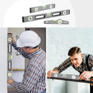 WORKPRO Torpedo Level, 3-Piece Spirit Level Set(9", 16", 24"), Magnetic, Bubbles Measuring, Clear,green