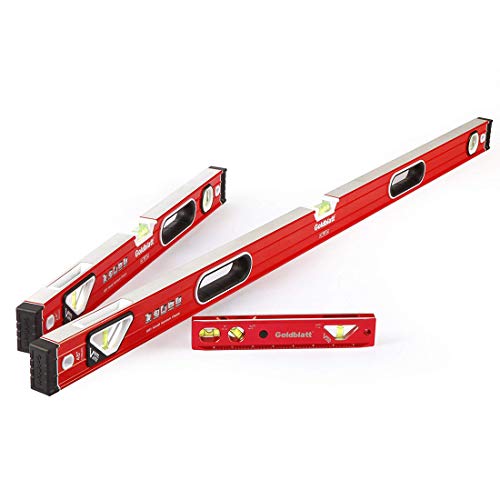 Goldblatt 3-Piece Torpedo Level Set - 9", 24", 48" Spirit Level Included, Aluminum Alloy Construction