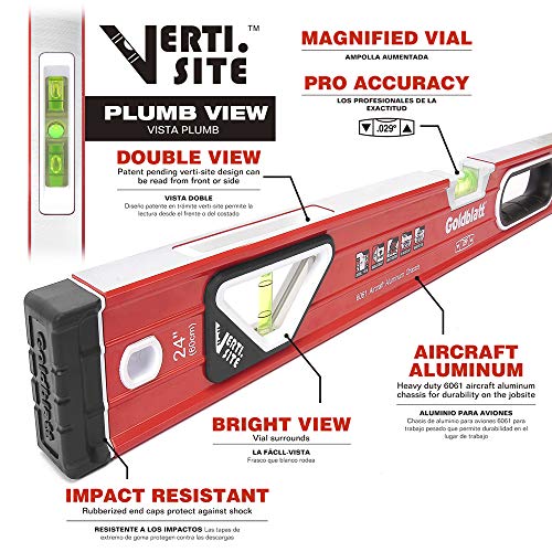 Goldblatt 3-Piece Torpedo Level Set - 9", 24", 48" Spirit Level Included, Aluminum Alloy Construction