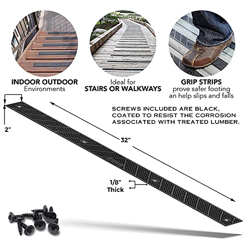 GripStrips Anti-Slip Treads - 8 Pack, Black (32" x 2") - Outdoor Non-Slip Tread Strips - Waterproof Safety Traction Strips for Stairs, Ramps, Boats, Ladders, Wood, Concrete, Metal, Composite