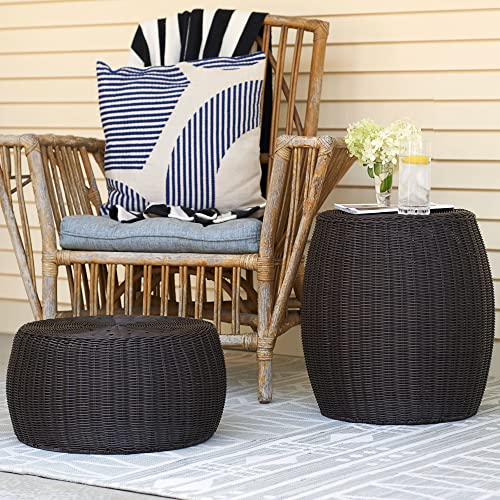 Household Essentials ML-5005 Resin Wicker Footstool Ottoman | Brown(16"D x 16"W x 9"H)