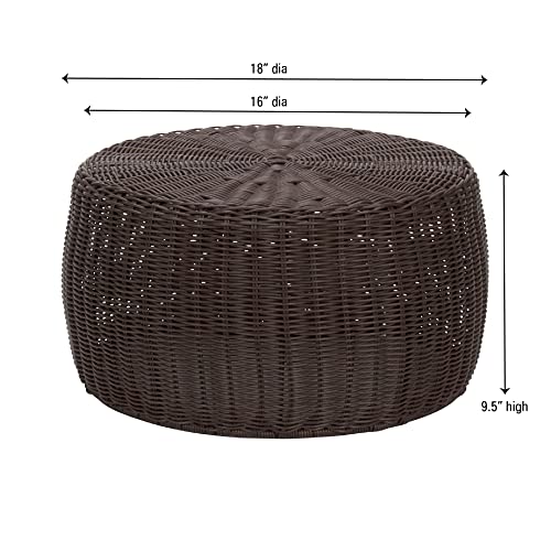 Household Essentials ML-5005 Resin Wicker Footstool Ottoman | Brown(16"D x 16"W x 9"H)