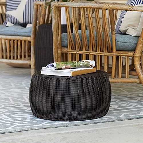 Household Essentials ML-5005 Resin Wicker Footstool Ottoman | Brown(16"D x 16"W x 9"H)