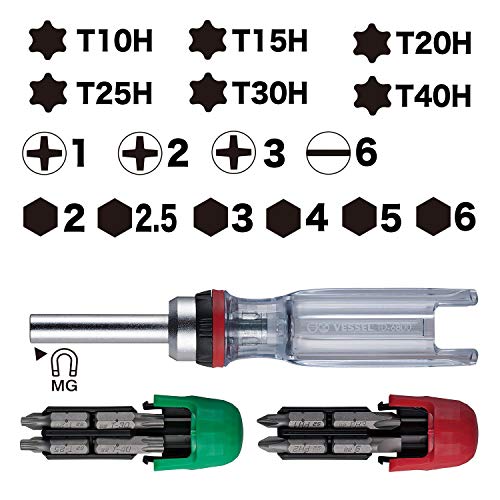 VESSEL CRYSTALINE Ratchet Screwdriver with Insert Bit SET (+, TORX, HEX (16 PC. SETJ))