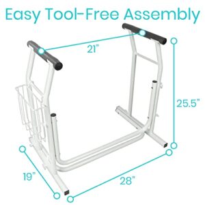 Vive Toilet Safety Rails for Elderly - Medical Bathroom Frame - Railing Helper for Handicap, Disabled, Seniors - Bariatric Assist Handrail Grab Bar - Adjustable Height, Padded Arms Fit Most Toilets