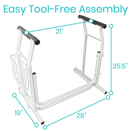 Vive Toilet Safety Rails for Elderly - Medical Bathroom Frame - Railing Helper for Handicap, Disabled, Seniors - Bariatric Assist Handrail Grab Bar - Adjustable Height, Padded Arms Fit Most Toilets