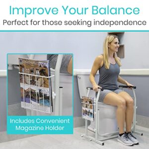 Vive Toilet Safety Rails for Elderly - Medical Bathroom Frame - Railing Helper for Handicap, Disabled, Seniors - Bariatric Assist Handrail Grab Bar - Adjustable Height, Padded Arms Fit Most Toilets