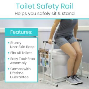 Vive Toilet Safety Rails for Elderly - Medical Bathroom Frame - Railing Helper for Handicap, Disabled, Seniors - Bariatric Assist Handrail Grab Bar - Adjustable Height, Padded Arms Fit Most Toilets