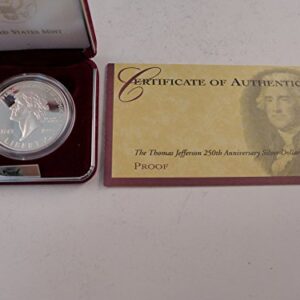 1993 Thomas Jefferson 250th Anniversary Silver Dollar Proof $1 Mint State US Mint