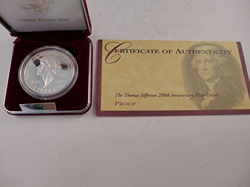 1993 Thomas Jefferson 250th Anniversary Silver Dollar Proof $1 Mint State US Mint