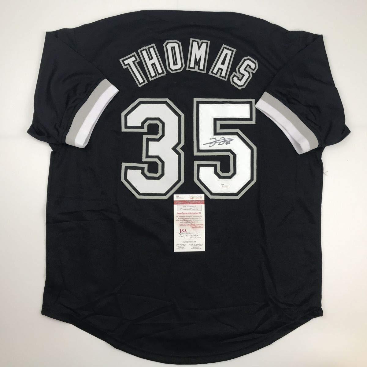 Autographed/Signed Frank Thomas Chicago Black Baseball Jersey JSA COA