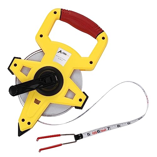 AdirPro Fiberglass 100' Appraiser’s Measuring Tape Tape Rule with Extra Large Metal End Hook for Precise Measurements, Perfect for Appraisers, Surveyors, Landscapers