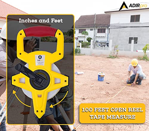 AdirPro Fiberglass 100' Appraiser’s Measuring Tape Tape Rule with Extra Large Metal End Hook for Precise Measurements, Perfect for Appraisers, Surveyors, Landscapers