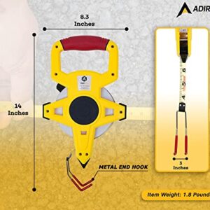 AdirPro Fiberglass 100' Appraiser’s Measuring Tape Tape Rule with Extra Large Metal End Hook for Precise Measurements, Perfect for Appraisers, Surveyors, Landscapers