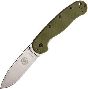 esee avispa stonewash folding knife,3.5in,aus-8 steel,drop brk1301od green satin blade