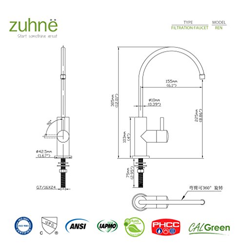 Zuhne Food Grade Stainless Steel RO Compatible Single Lever Water Filtration Faucet