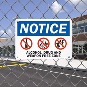 SmartSign "Notice - Alcohol, Drug, Weapon Free Zone" Sign | 10" x 14" Plastic