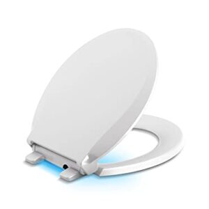 KOHLER 75758-0 Cachet Nightlight Quiet-Close with Grip-Tight Round-Front Toilet Seat in White