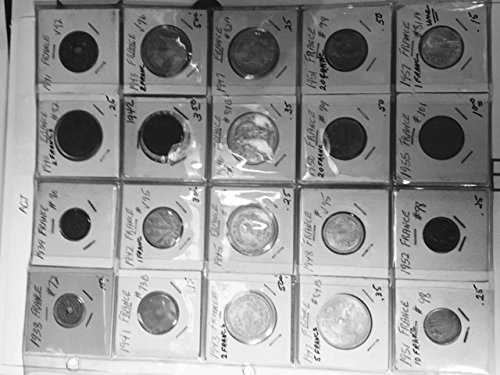 20 French Franc Coins Different Denominations; 19th & 20th Centuries (Not all Years)