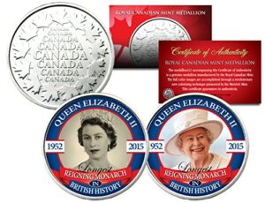 queen elizabeth *longest reigning* set of 2 royal canadian mint medallion coins