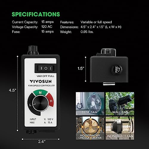 VIVOSUN Variable Fan Speed Controller, Speed Adjuster for Inline Duct Fan in Ventilation System