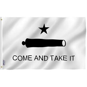 anley fly breeze 3x5 foot come and take it flag - vivid color and fade proof - canvas header and double stitched - gonzales historical flags polyester with brass grommets 3 x 5 ft