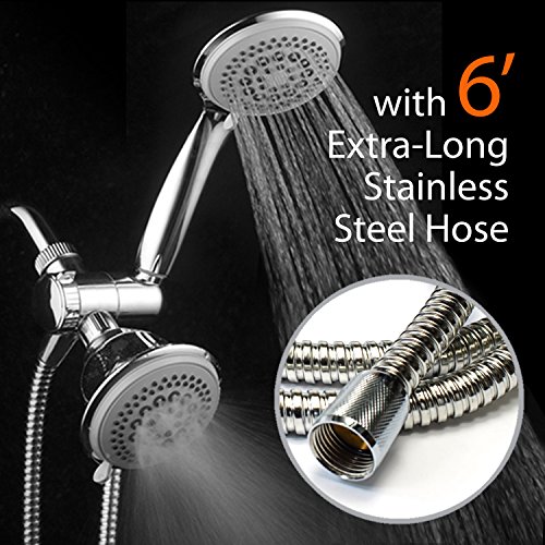 DreamSpa Luxury 36 Setting Large Showerhead and Hand-Shower Dual 3-Way-Combo by Top Brand Manufacturer (Fixed and Handheld Shower-Heads, Water-Diverter, Extra Long 6 ft Stainless Steel Shower-Hose)