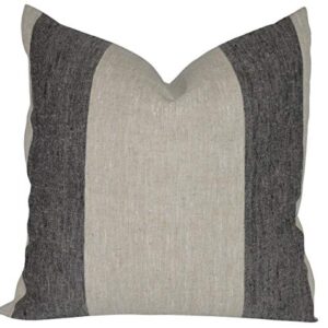 Farmhouse Pillow Cover Rustic Natural Linen (18"x18", Black Wide Stripe)