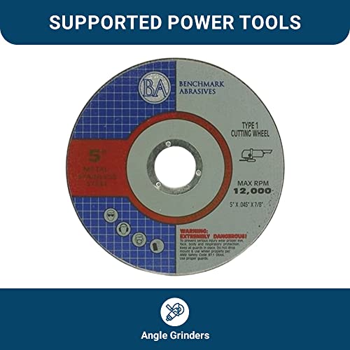 Benchmark Abrasives 5" Aluminum Oxide Quality Thin Cut Off Wheel for Metal and Stainless Steel 0.045" Thick 7/8" Arbor, Angle Grinder Wheel, Fast Burr-Free Cutting Wheel - 50 Pack